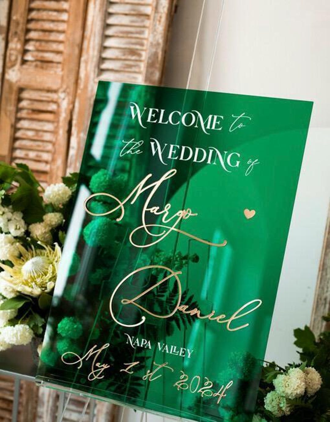 Emerald Green and Gold Acrylic Welcome Sign and Seating Chart Combo ...