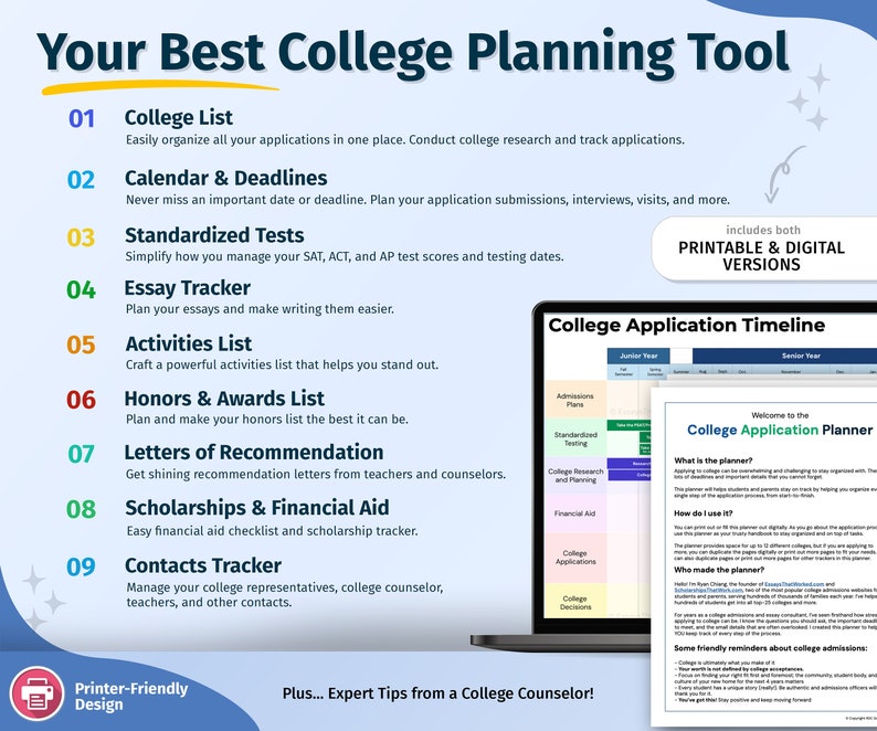 Full College Application Planner All-in-one PRINTABLE + DIGITAL PDF for ...