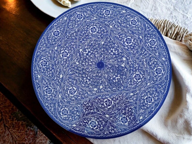 Hand-painted Blue Paisley Wooden Round Table: Artistic Elegance for ...