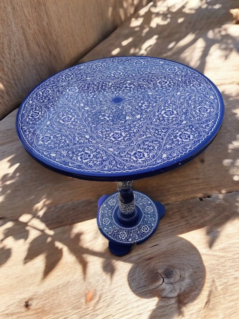 Hand-painted Blue Paisley Wooden Round Table: Artistic Elegance for ...