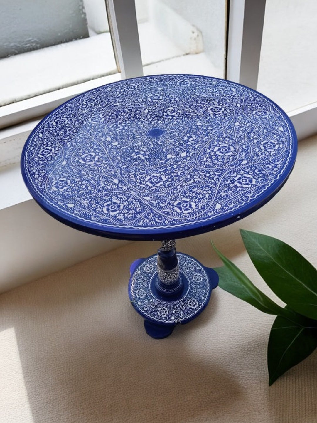 Hand-painted Blue Paisley Wooden Round Table: Artistic Elegance for ...