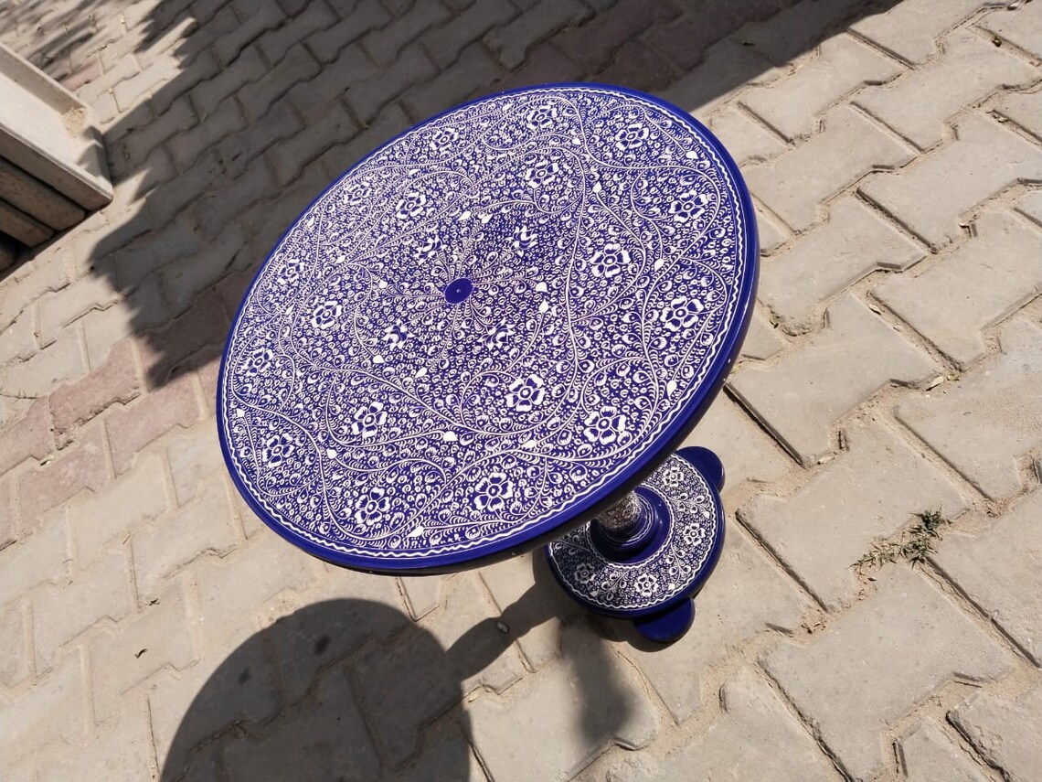 Hand-painted Blue Paisley Wooden Round Table: Artistic Elegance for ...