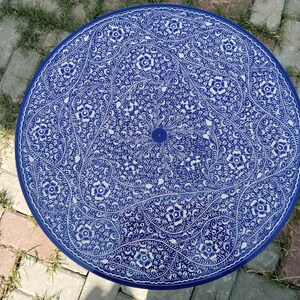 Hand-painted Blue Paisley Wooden Round Table: Artistic Elegance for ...