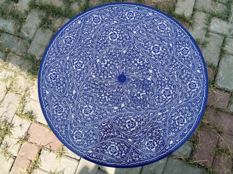 Hand-painted Blue Paisley Wooden Round Table: Artistic Elegance for ...