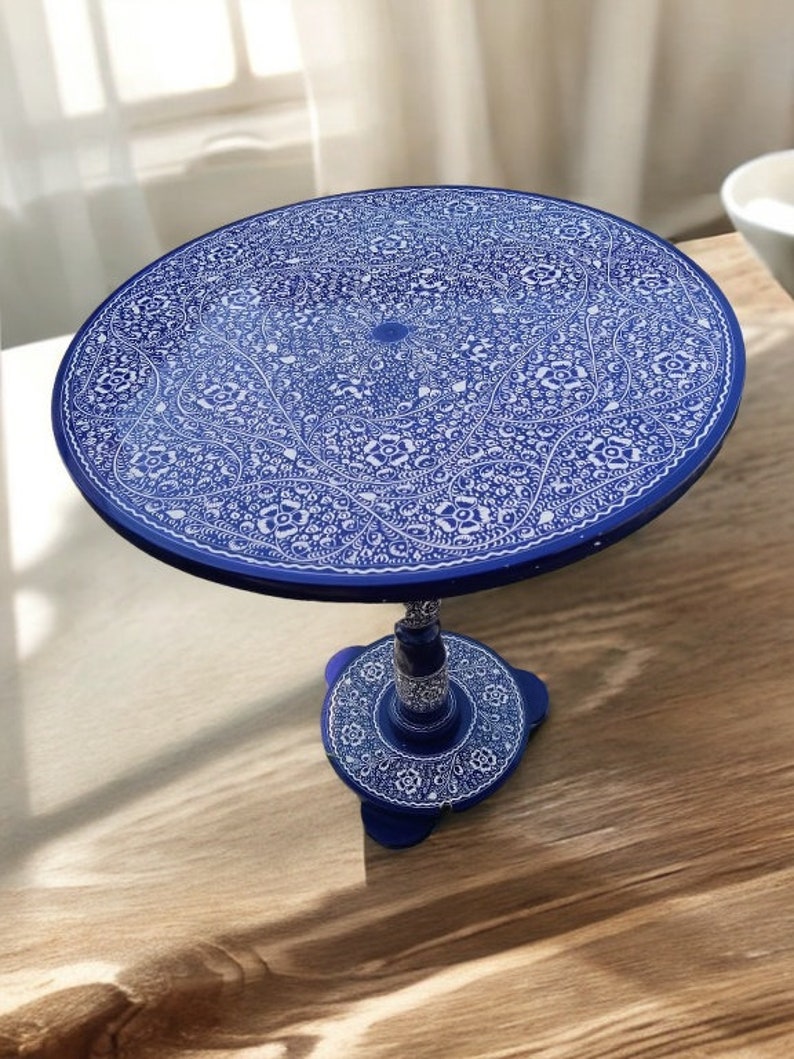 Hand-painted Blue Paisley Wooden Round Table: Artistic Elegance for ...