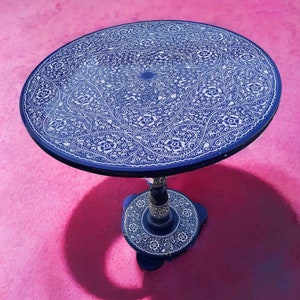 Hand-painted Blue Paisley Wooden Round Table: Artistic Elegance for ...