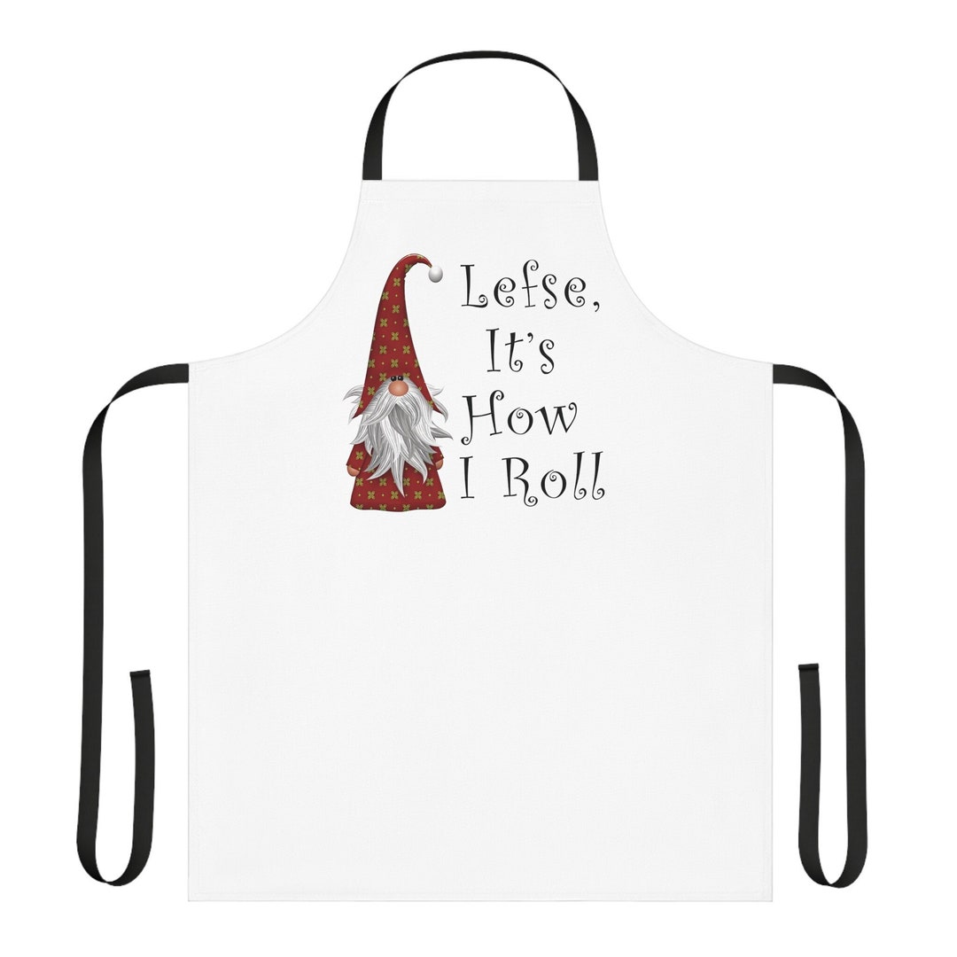 Lefse, It's How I Roll White Apron, Red Gnome, Lefse Apron, Norwegian ...