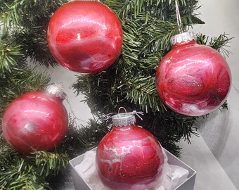 Pink, Blue, and Silver Alcohol Ink Epoxy Christmas Ball Ornaments Set ...
