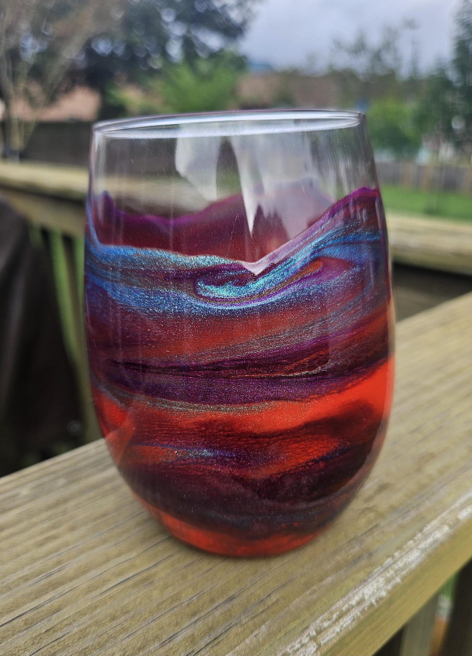 Red,teal,purple Epoxy Resin Stemless 20.5oz Wine Glasses With Alcohol ...