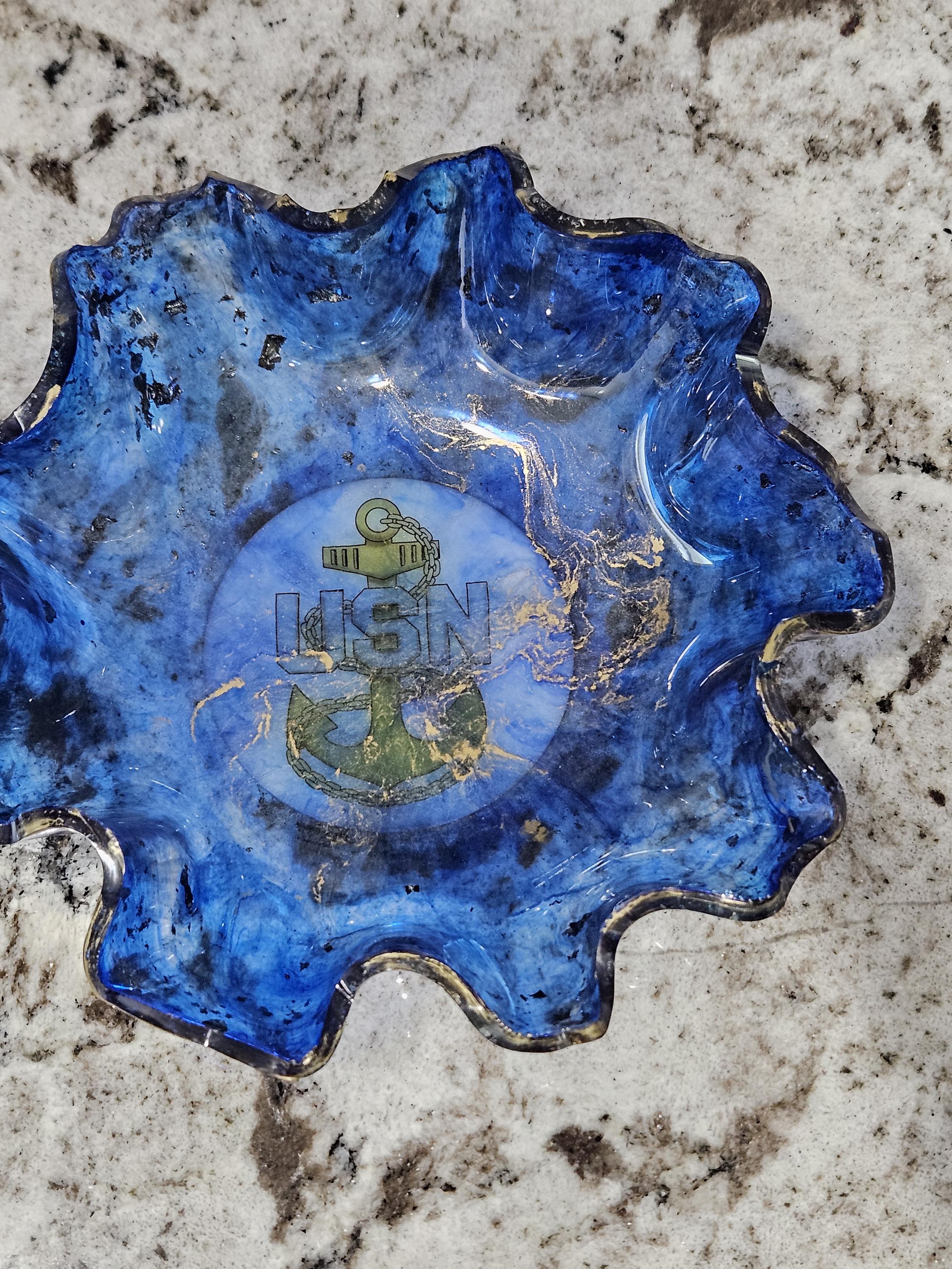 Navy Chief Blue & Gold Epoxy Resin Bowl - Etsy