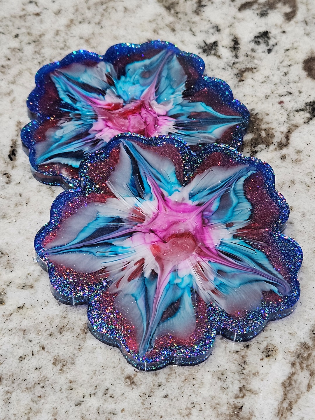 Flower Bloom Epoxy Resin Coasters Set of 2 - Etsy