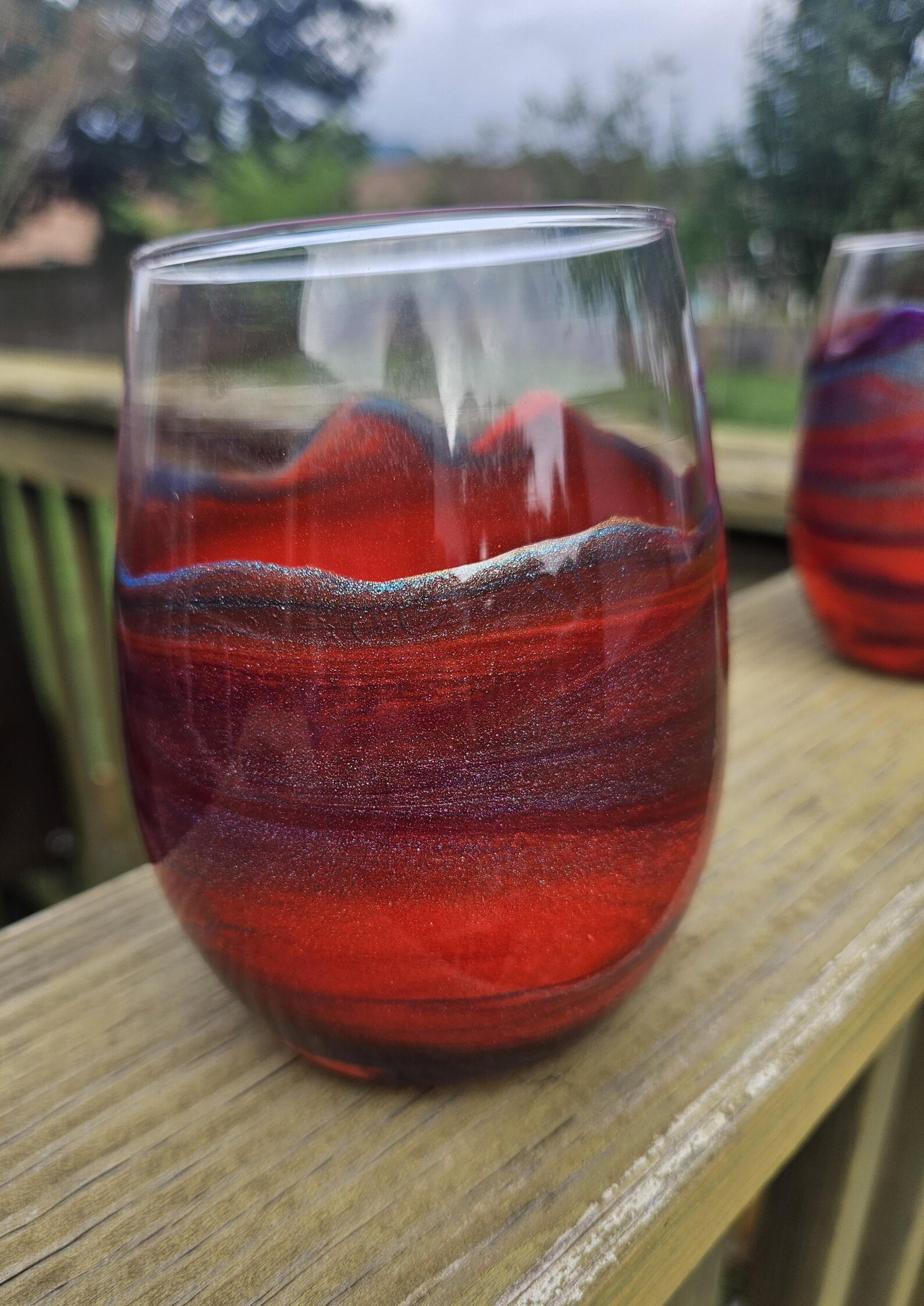 Red,teal,purple Epoxy Resin Stemless 20.5oz Wine Glasses With Alcohol ...