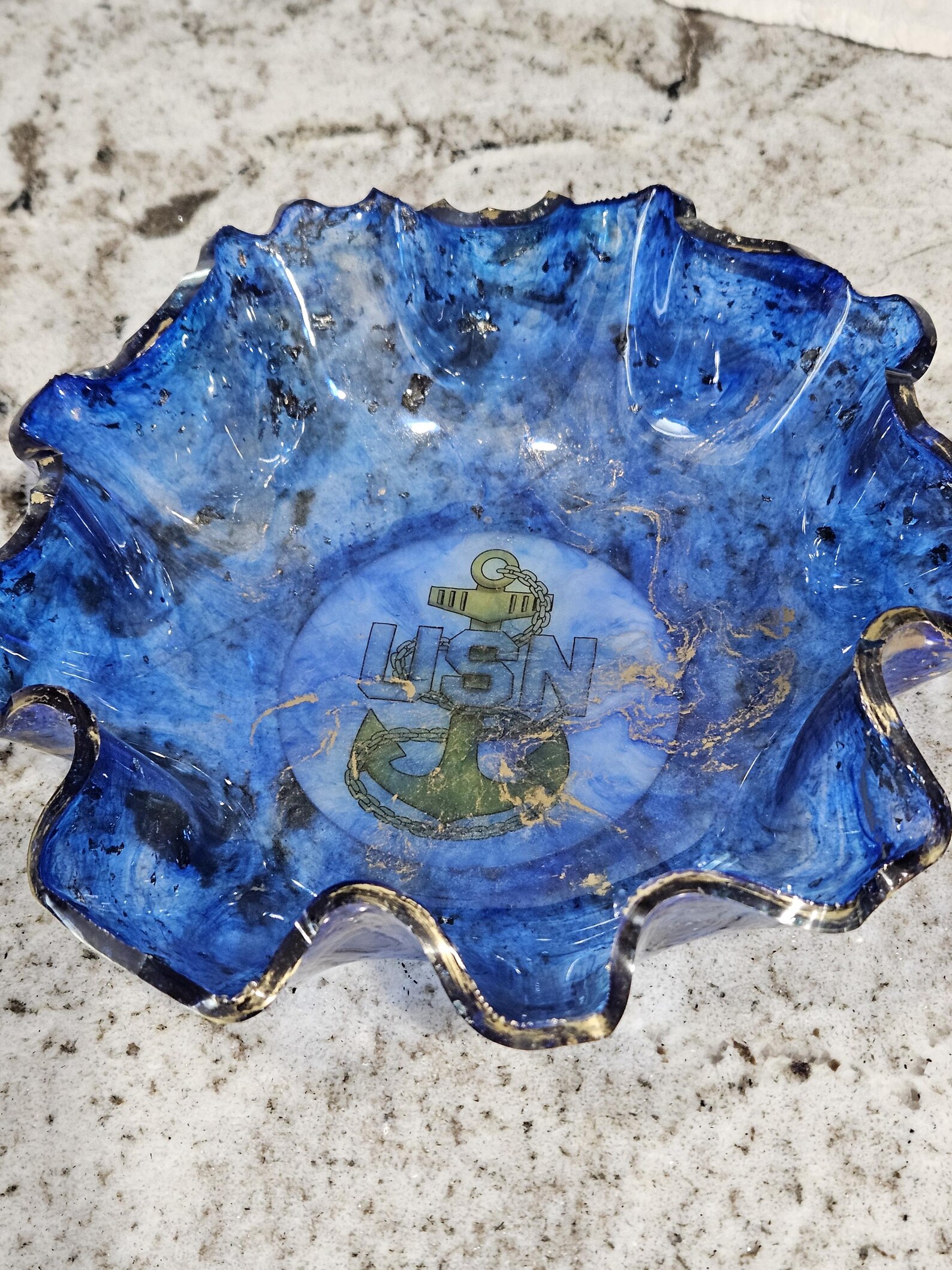 Navy Chief Blue & Gold Epoxy Resin Bowl - Etsy