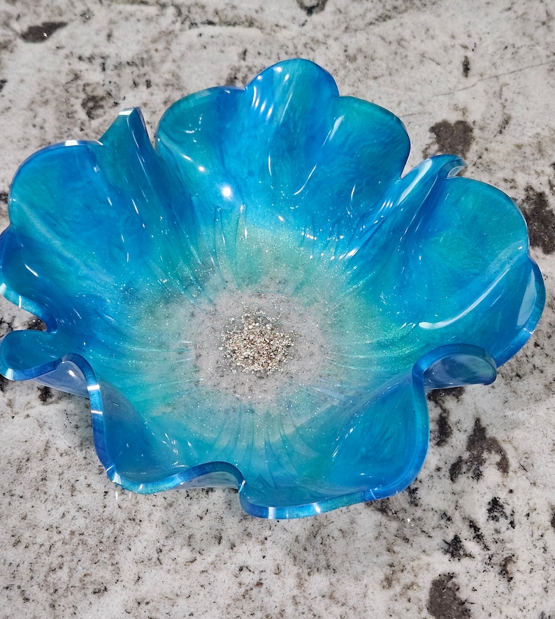 Blue Green Flower Epoxy Resin Bowl - Etsy