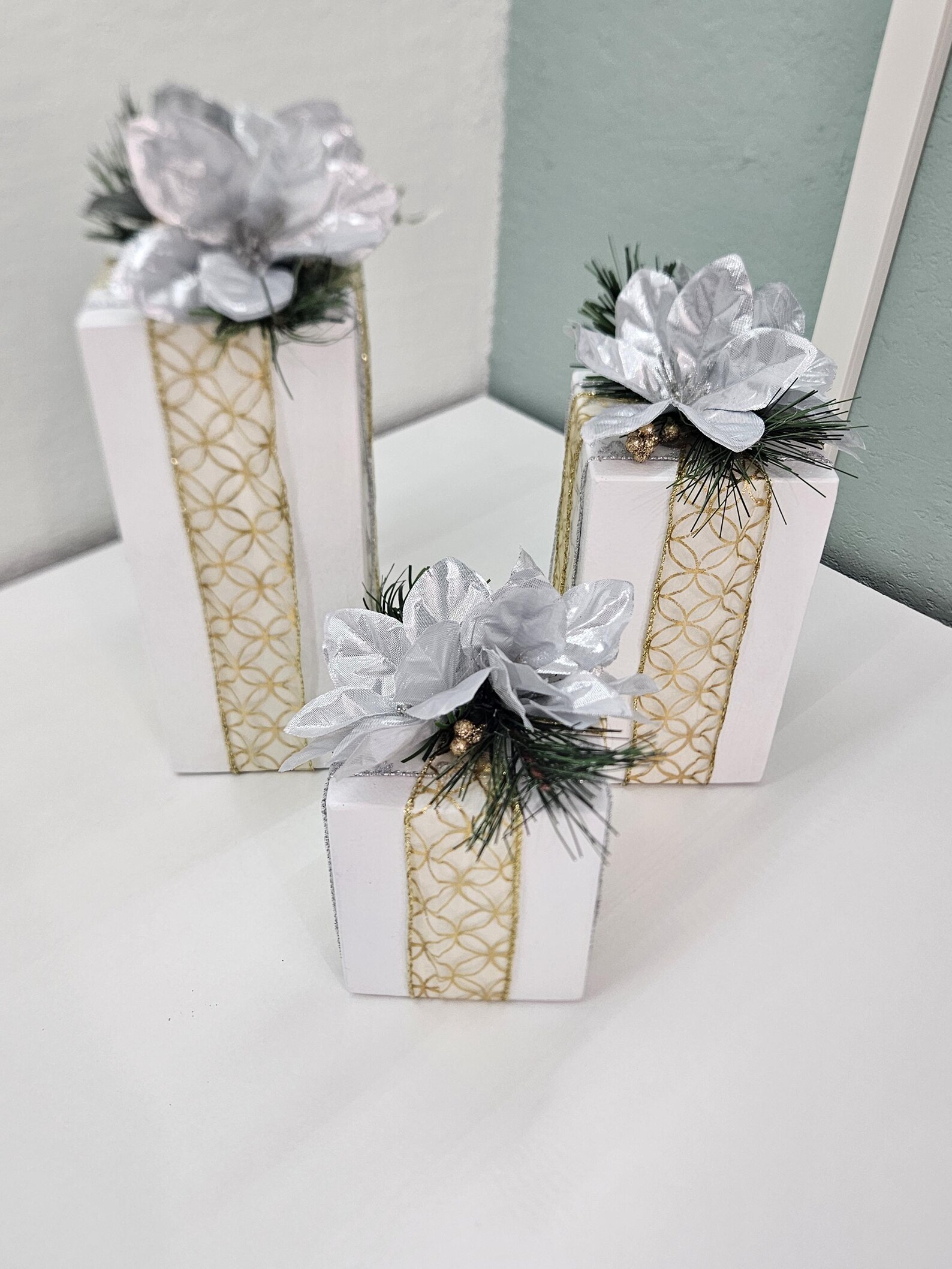 Set of 3 Wooden Christmas Present Decorations - Etsy