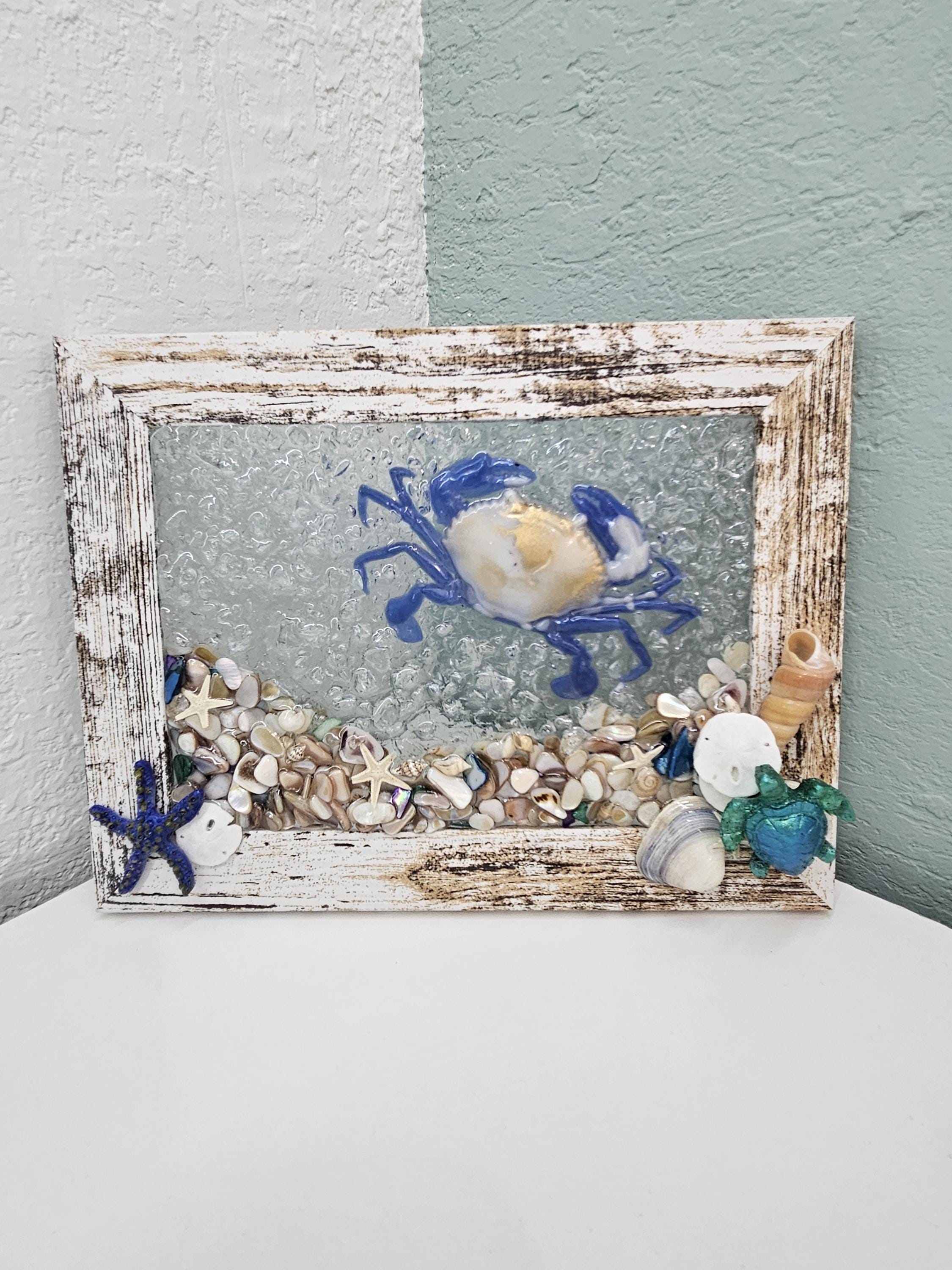 3D Crab Shell Coastal Wall Art: Resin & Seashell Frame - Etsy