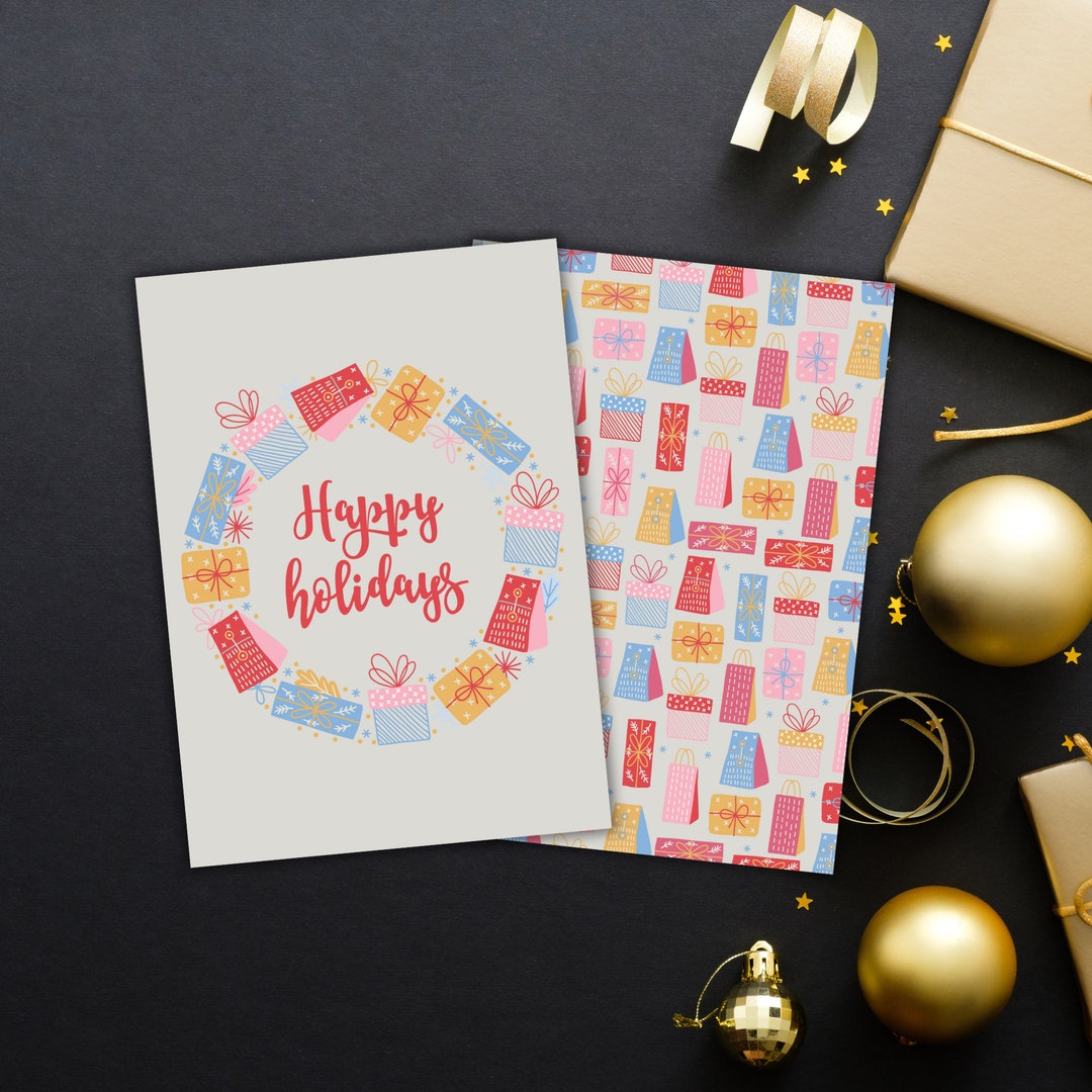 Modern Holiday Card Printable, Classic Happy Holidays Card, Bright ...