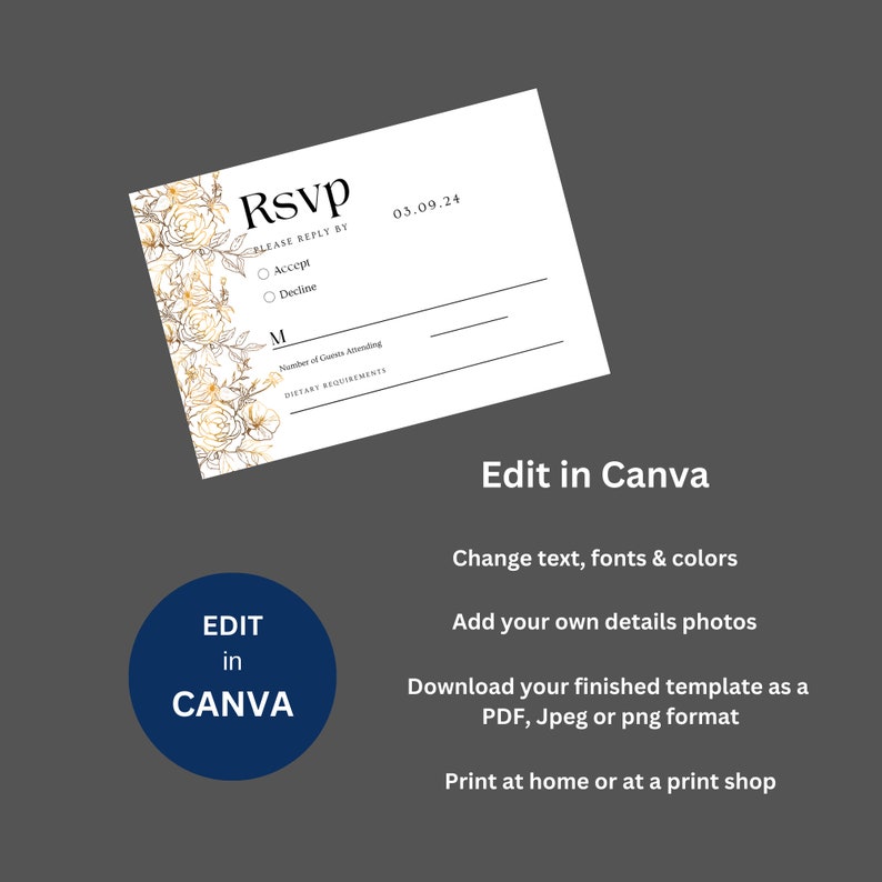 Modern Gold RSVP Card Template, Classic RSVP Card, Gold Wedding RSVP ...