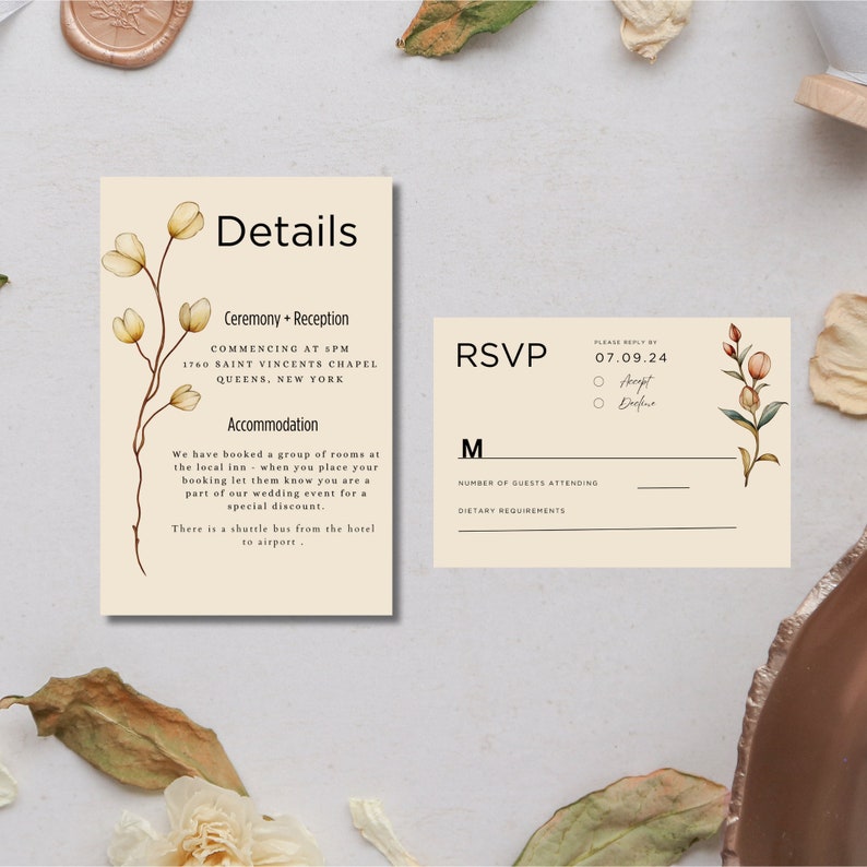 Floral Wedding RSVP Template, Boho Floral Wedding RSVP Downloadable ...