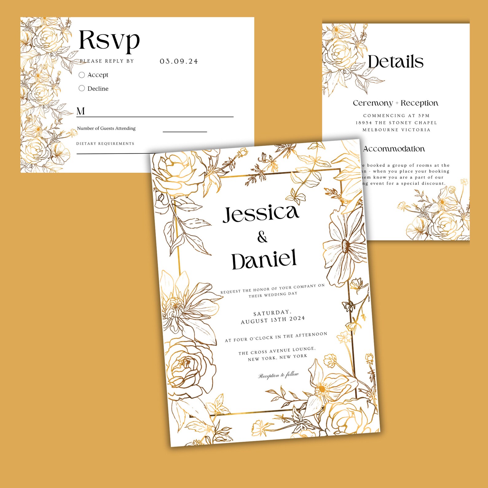 Modern Gold RSVP Card Template, Classic RSVP Card, Gold Wedding RSVP ...