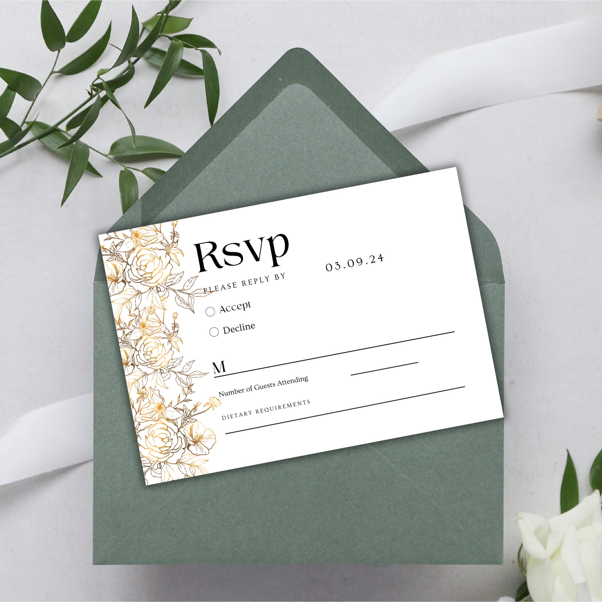 Modern Gold RSVP Card Template, Classic RSVP Card, Gold Wedding RSVP ...