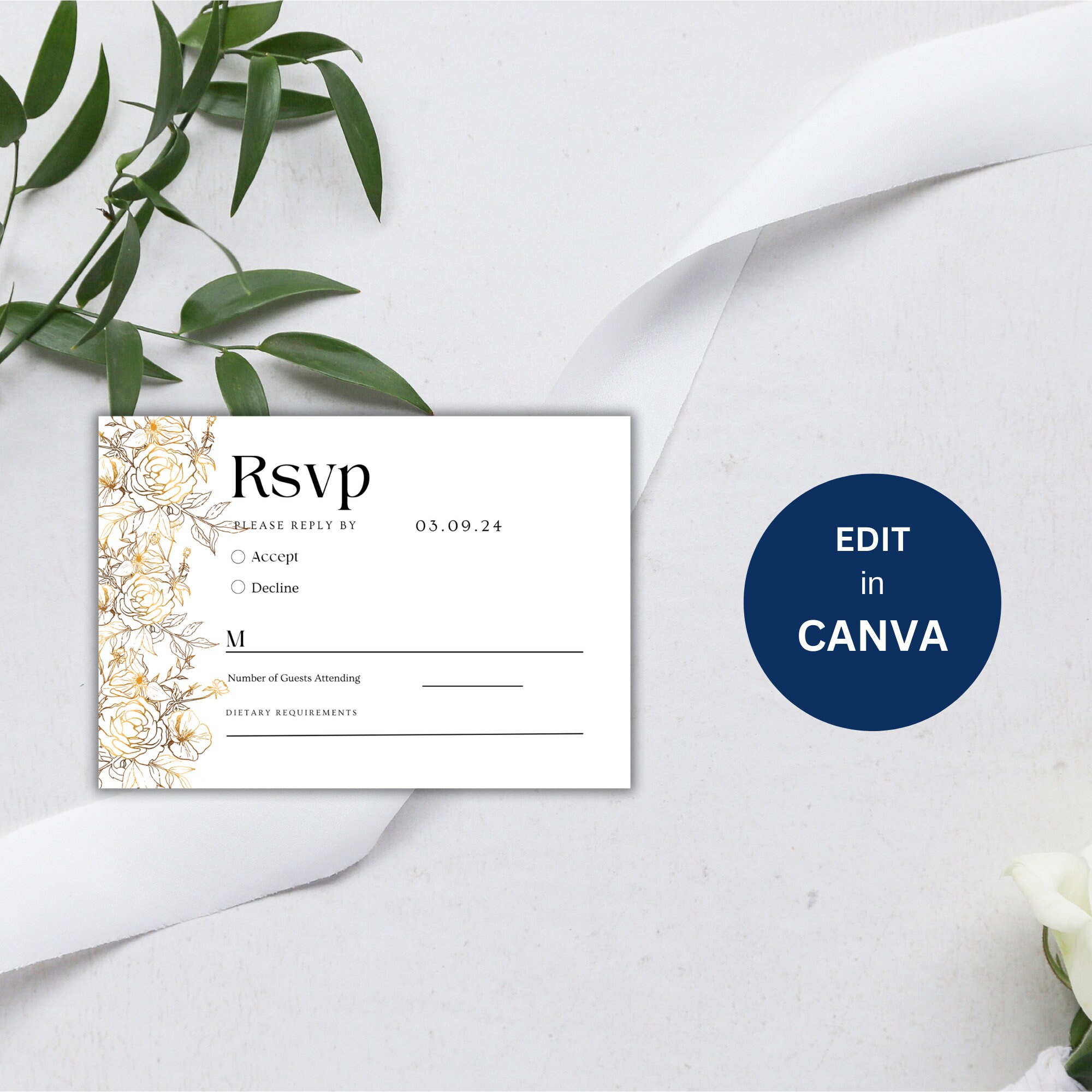 Modern Gold RSVP Card Template, Classic RSVP Card, Gold Wedding RSVP ...