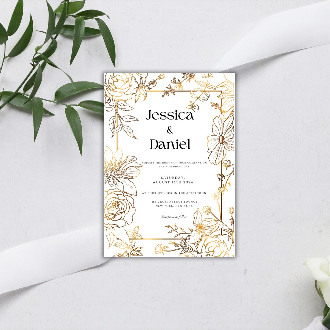 Modern Gold Wedding Invitation Template, Classic Wedding Invitation, Gold Wedding Invitation ...