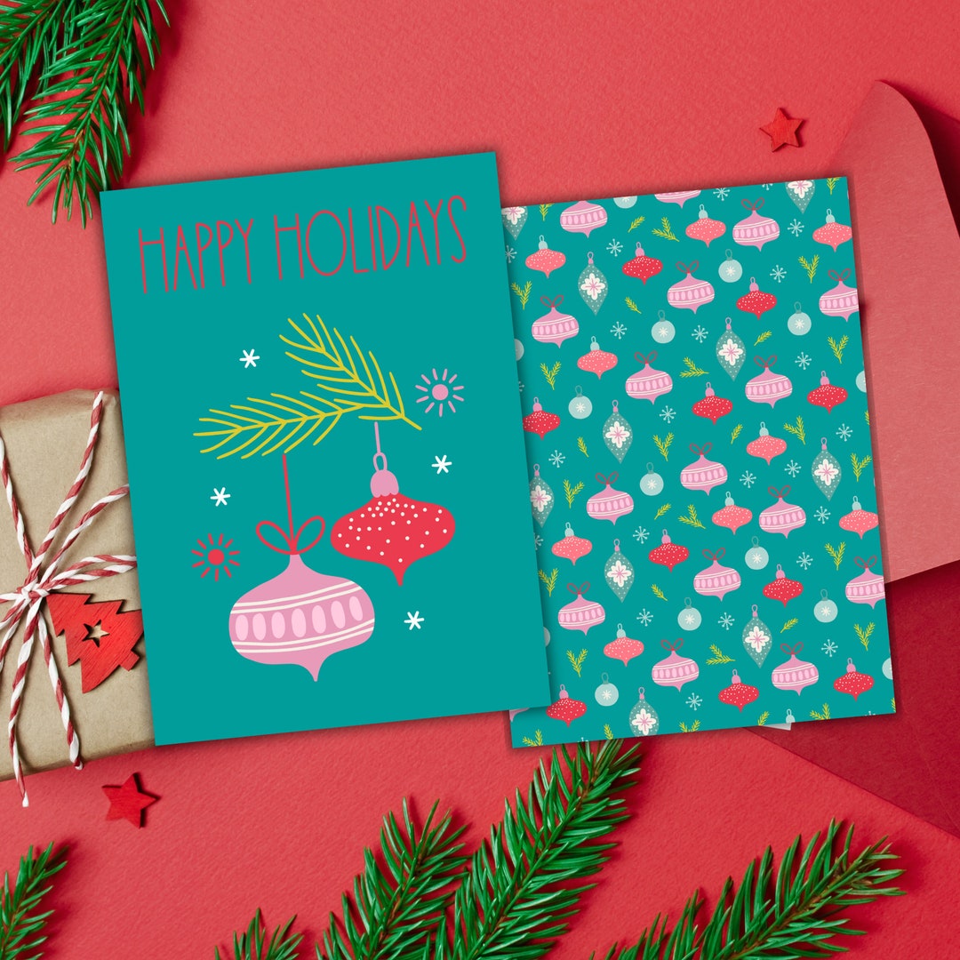 Modern Colorful Christmas Card Printable, Happy Holidays Card, Bright ...