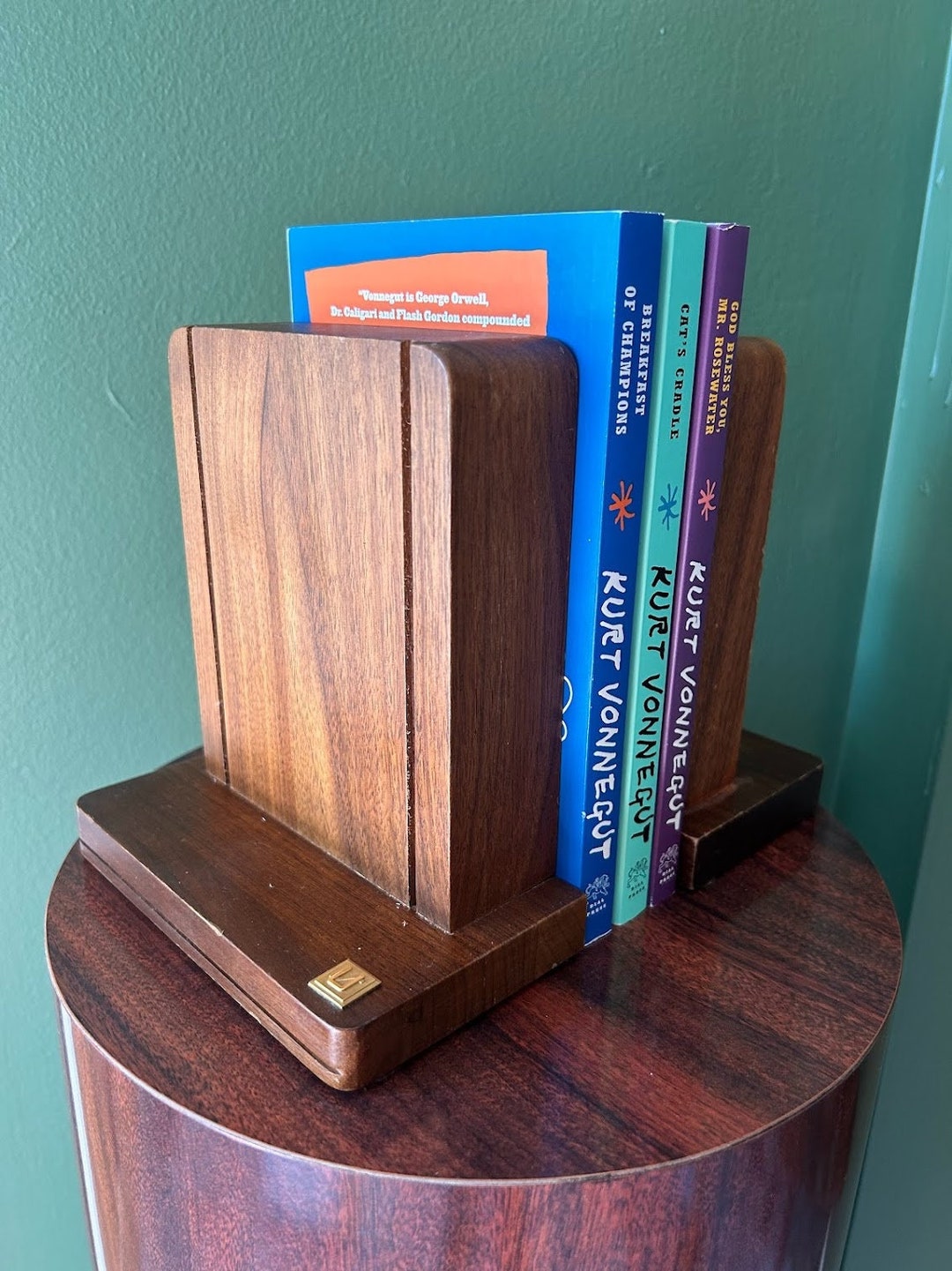 Vintage Handmade Wooden Bookends Pair Brass Detail - Etsy