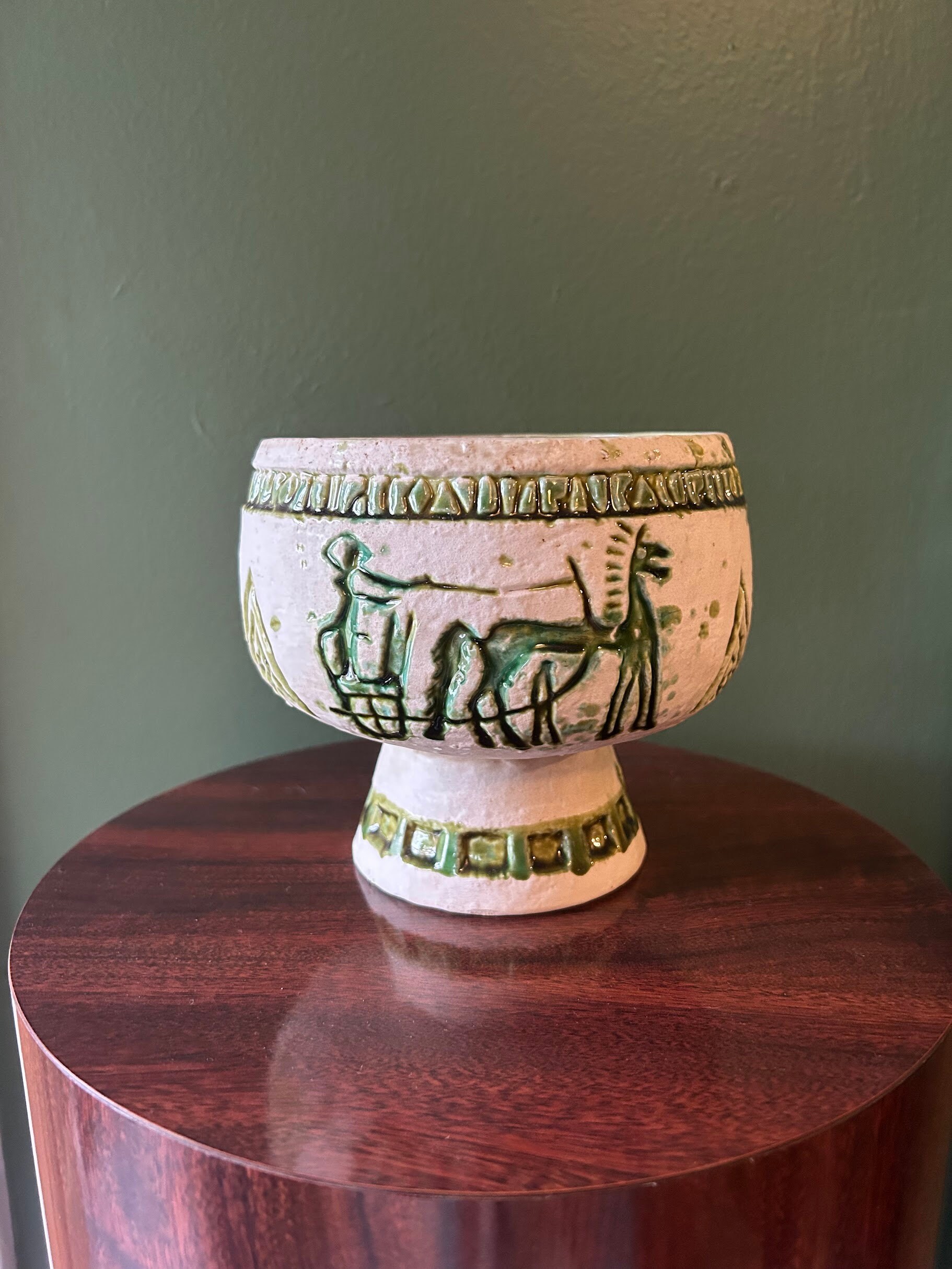Vintage Mid Century Lefton Greek Green Ceramic Planter Pot - Etsy