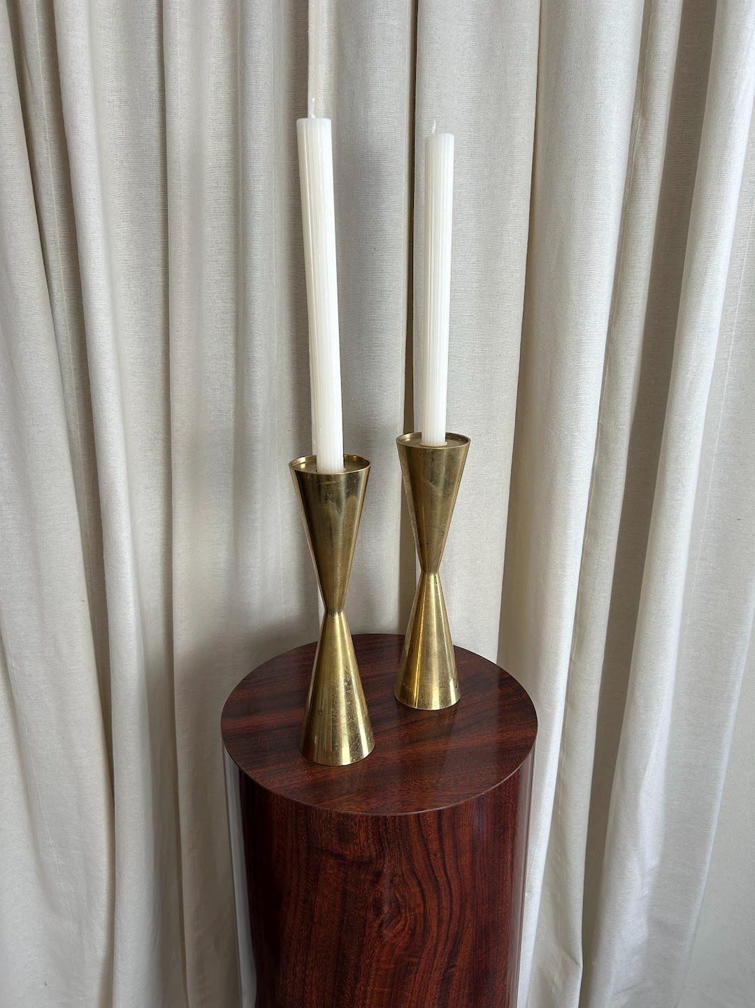 Vintage Mid Century Modern Atomic Cone Hourglass Brass Candlestick ...