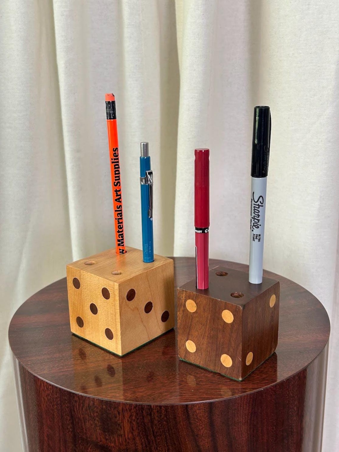 Vintage Inlaid Wood Dice Pencil Holder Organizer Pair - Etsy