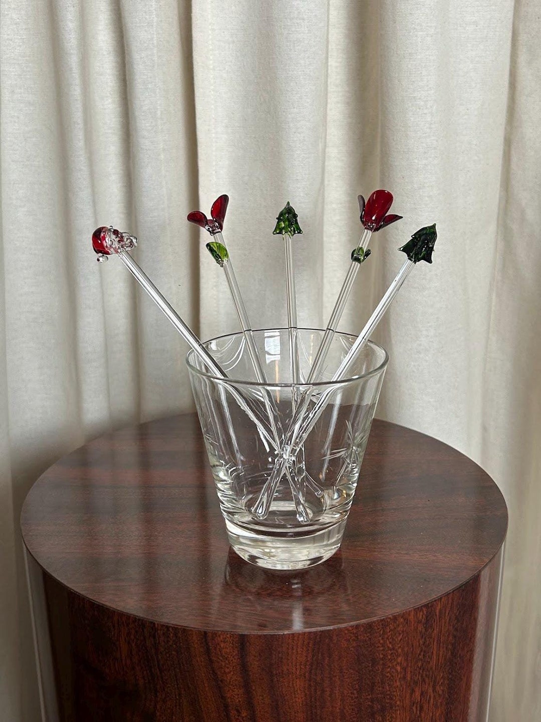 Vintage Blown Glass Christmas Tree Santa Poinsettia Swizzle Sticks - Etsy