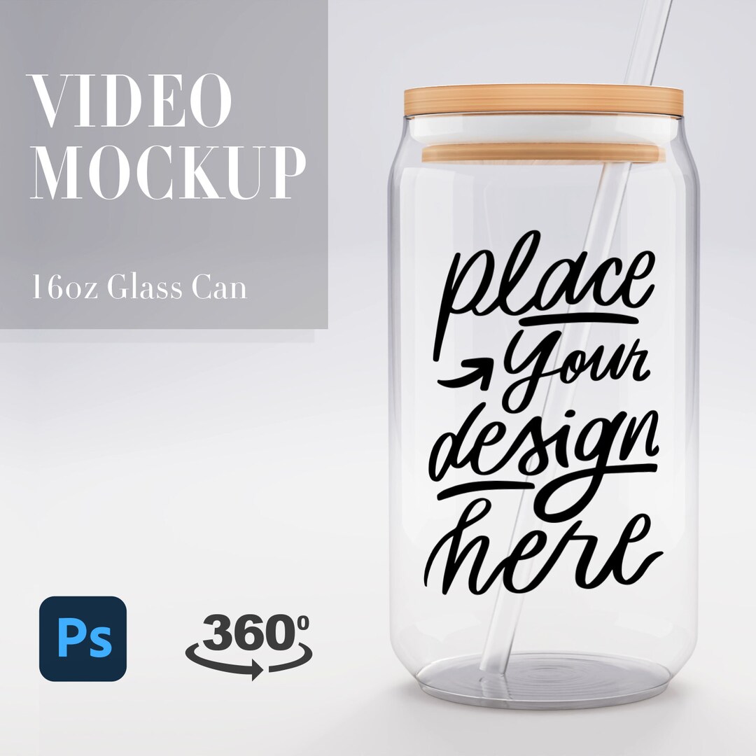 Animated 16oz Sipper Glass Mockup | 16oz Glass Can Mockup | Rotating ...