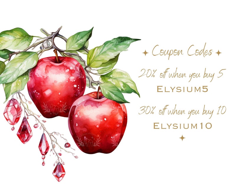Red Apples & Jewels Watercolor Clipart, Apple Clipart, Apple PNG, Fall ...