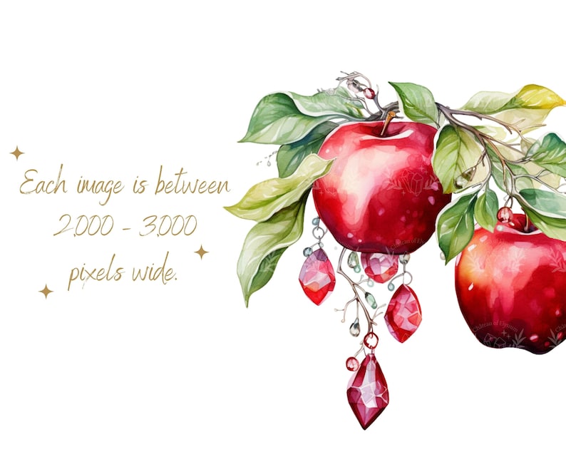 Red Apples & Jewels Watercolor Clipart, Apple Clipart, Apple PNG, Fall ...