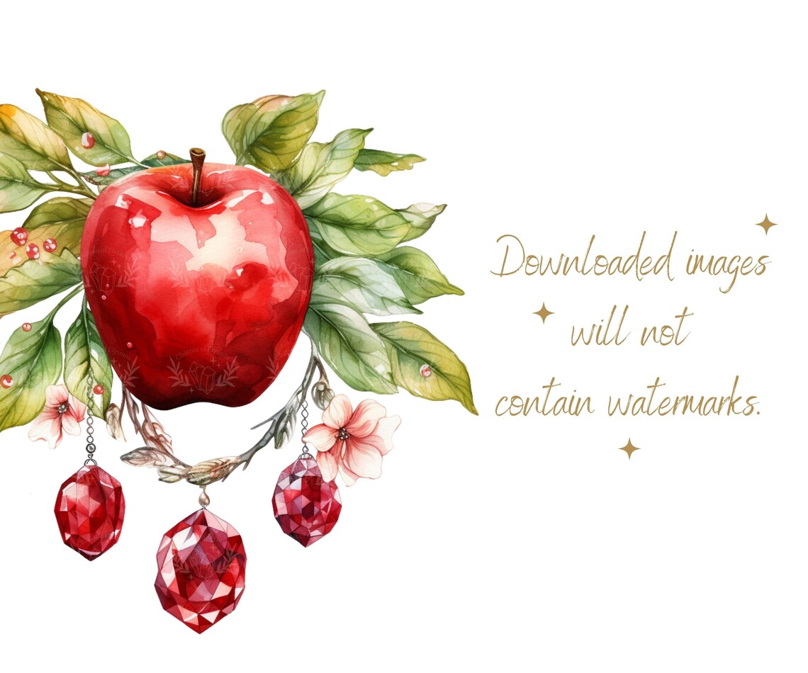 Red Apples & Jewels Watercolor Clipart, Apple Clipart, Apple PNG, Fall ...