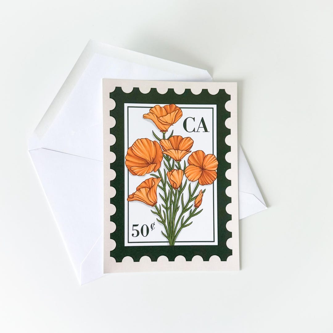 California Poppy Stamp Art Print + Envelope - Etsy