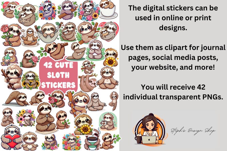Digital Stickers: Cute Sloth - Etsy