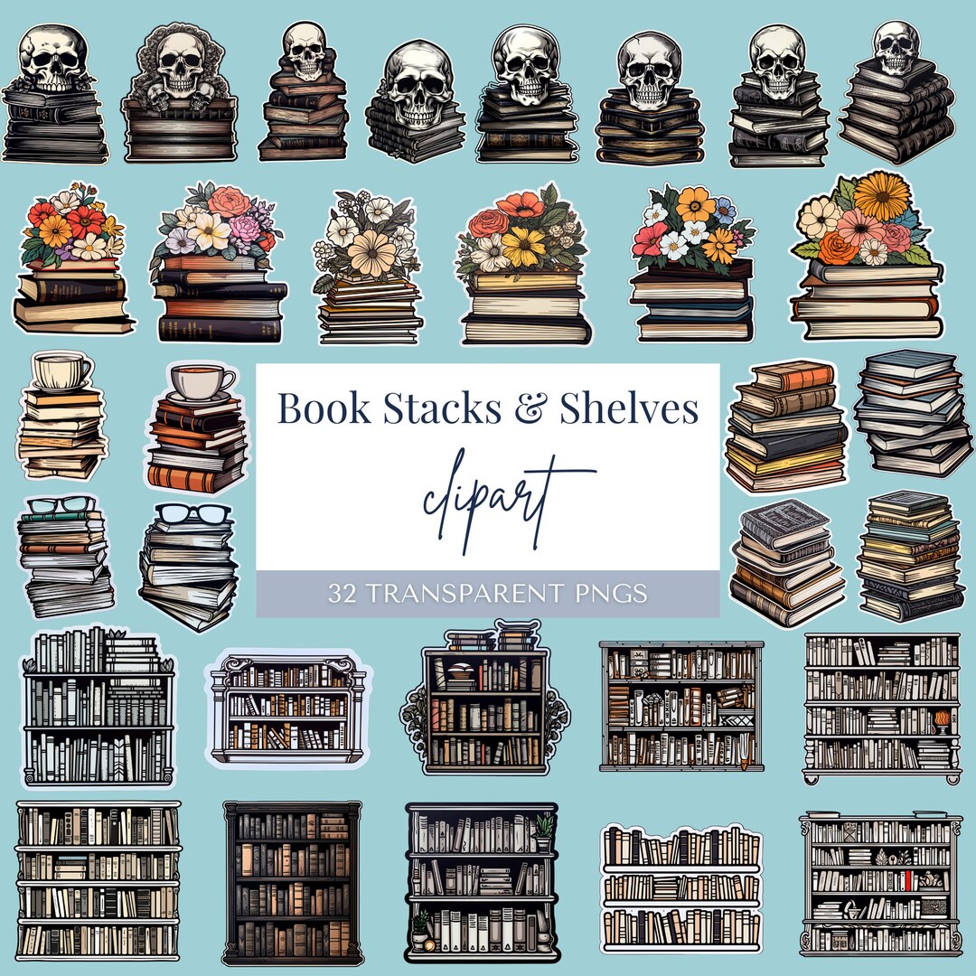 Digital Stickers: Book Stacks & Shelves - Etsy