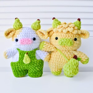 2-in-1 Pear Cows Crochet Pattern Bundle amigurumi Highland Cow Overall ...