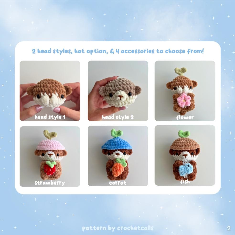 Sprout Otter Crochet Pattern PDF, 2 Head Options + 5 Accessories - Etsy