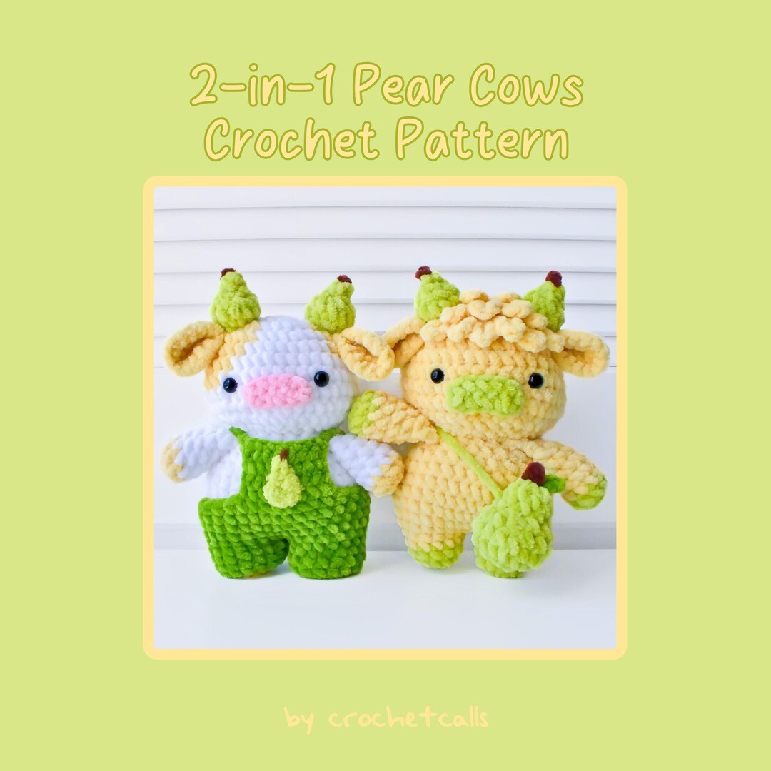 2-in-1 Pear Cows Crochet Pattern Bundle amigurumi Highland Cow Overall ...