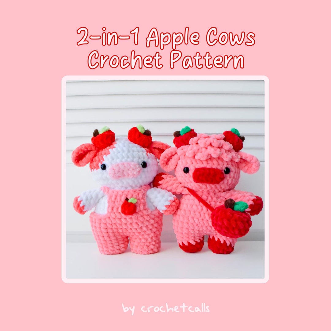 2-in-1 Apple Cows Crochet Pattern Bundle (amigurumi Highland Cow ...