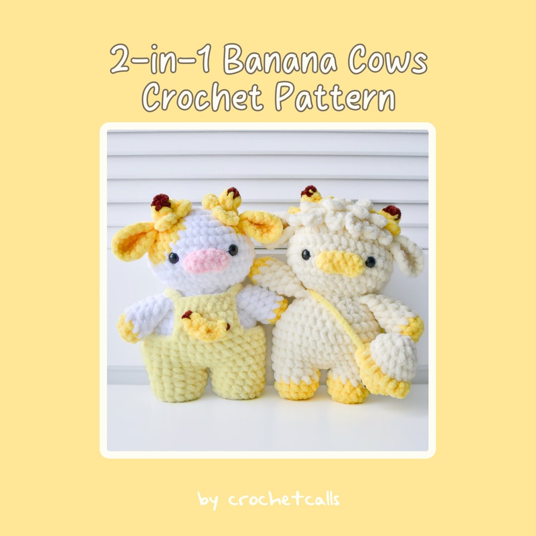 2-in-1 Banana Cows Crochet Pattern Bundle (amigurumi Highland Cow ...