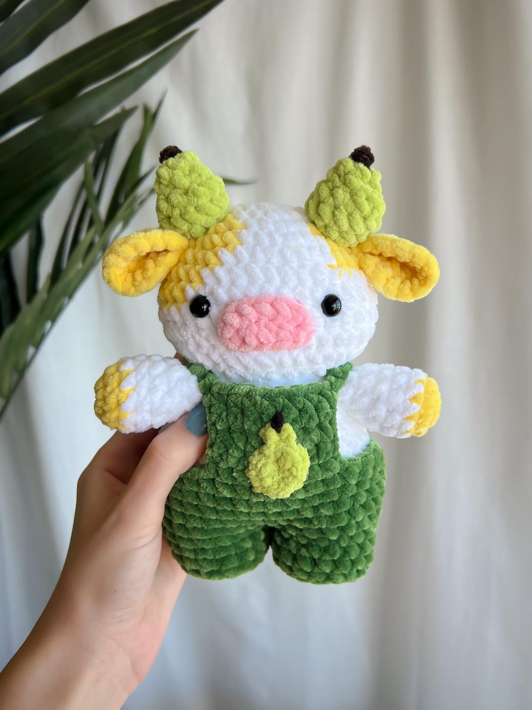 Handmade Crochet Pear Cow Plushie With Removable Overalls Dungarees - Etsy