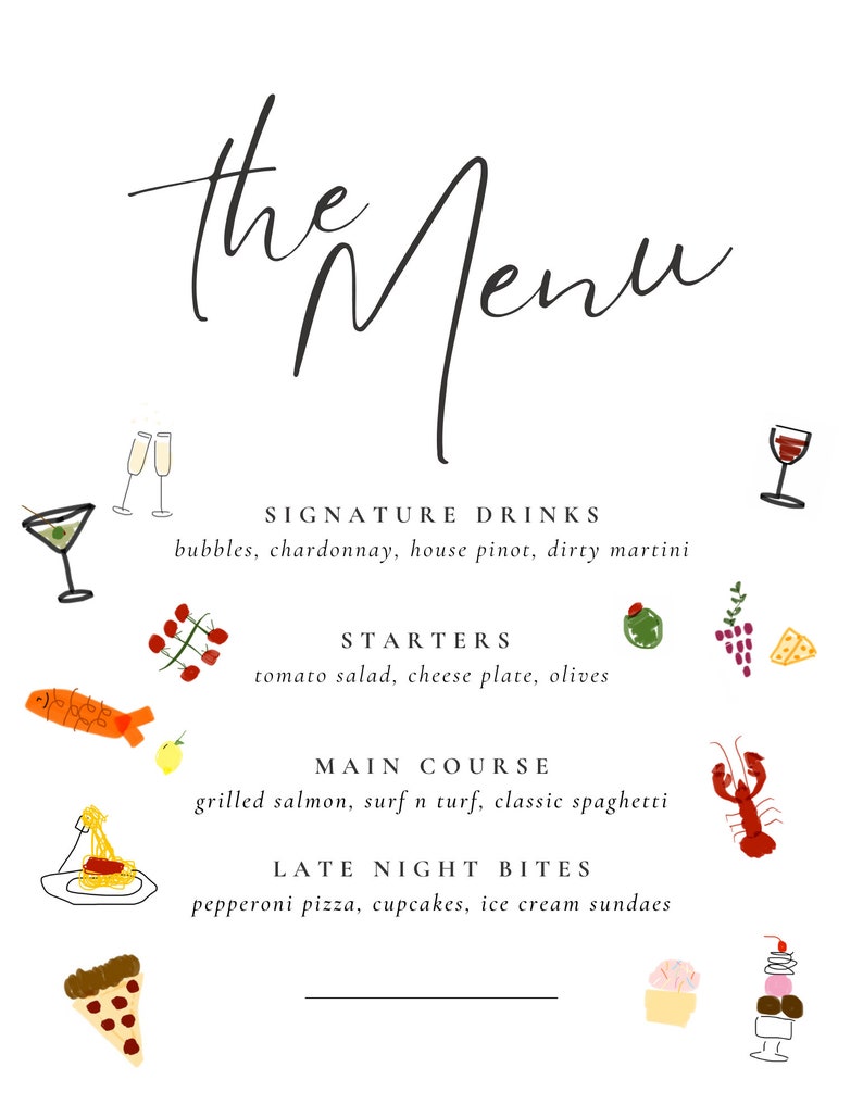 Illustrated Menu's for Events: Dinner Parties - Etsy