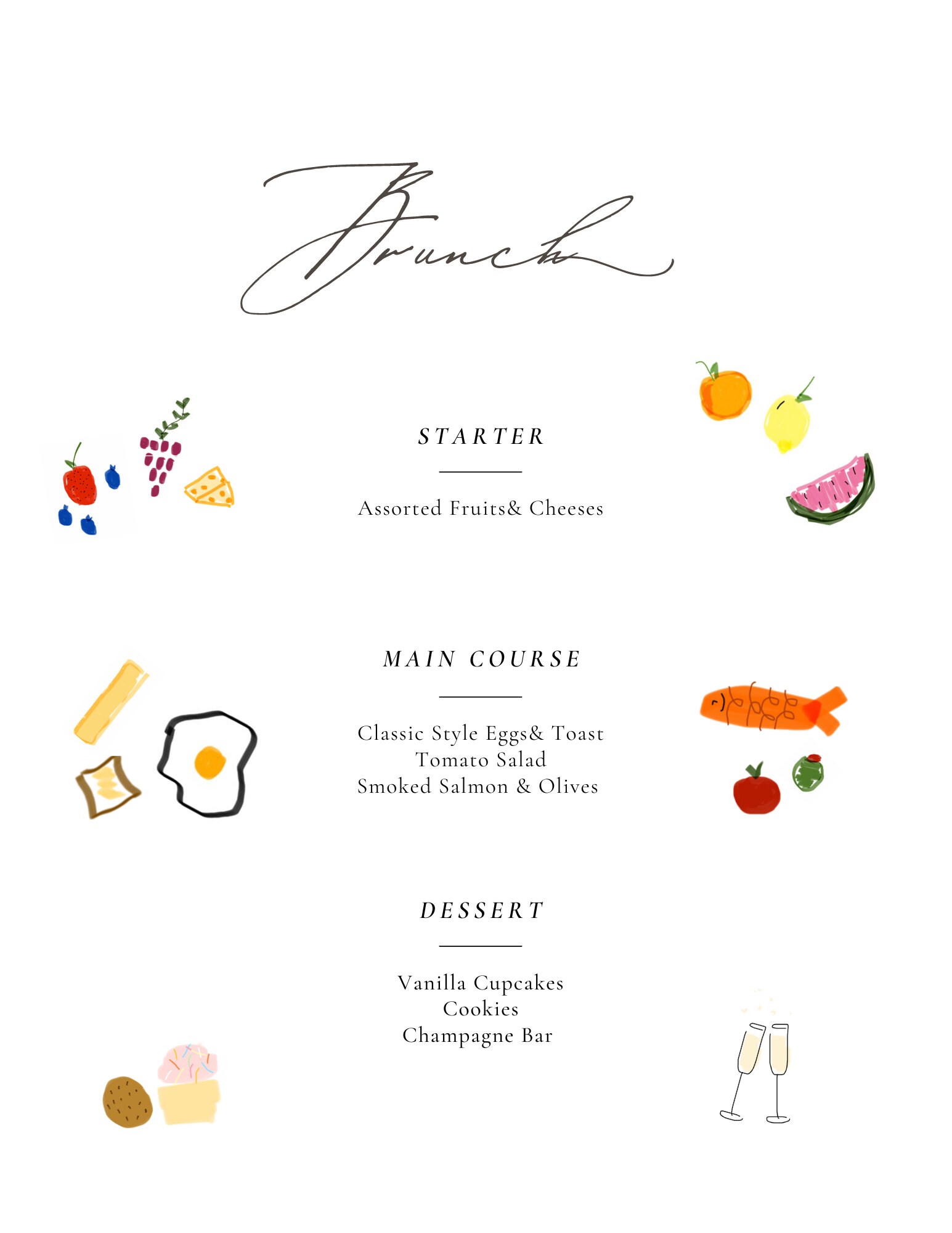 Brunch Menu With Illustrations - Etsy