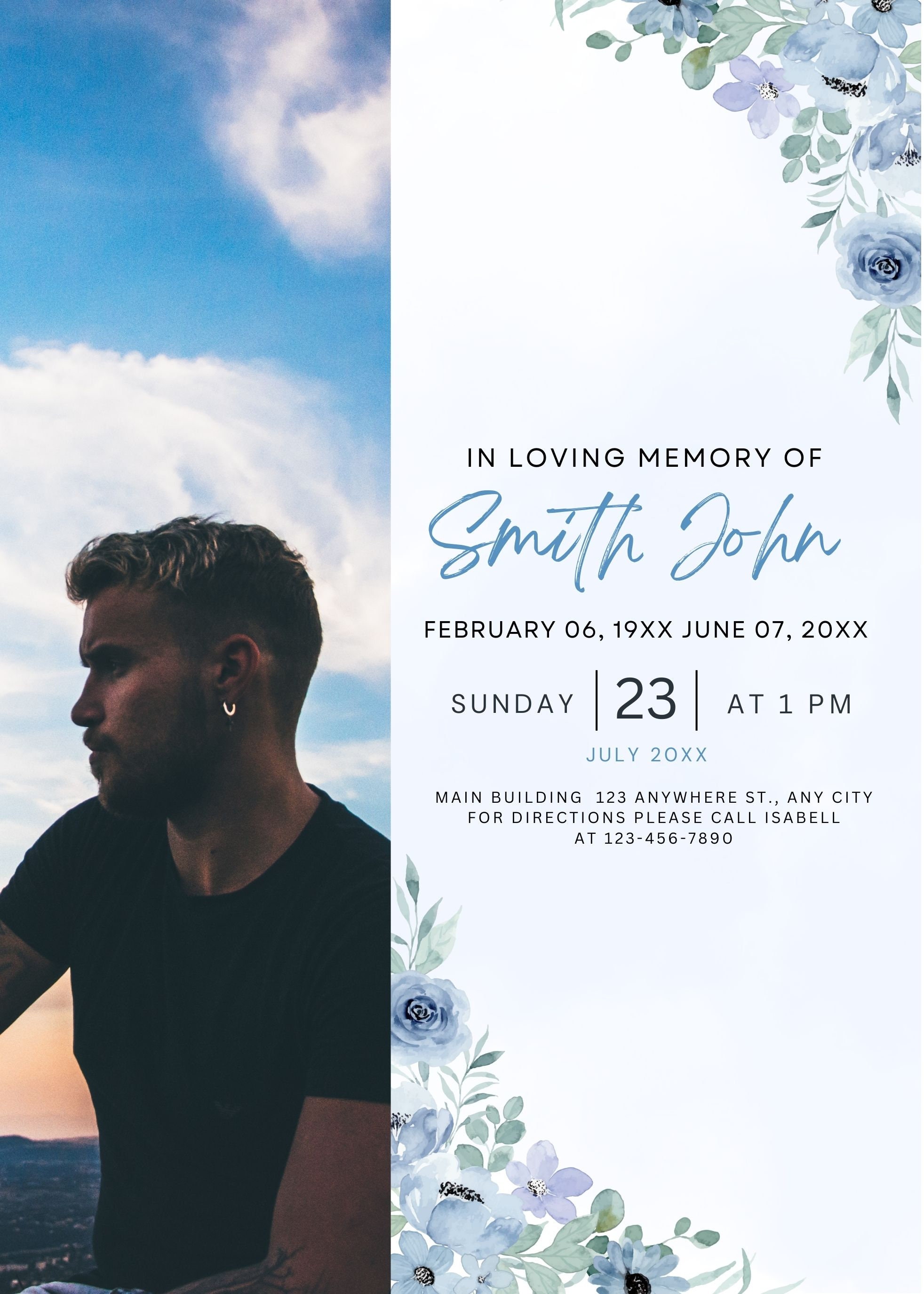 Funeral Memorial Card, Digital Funeral Invitation, Floral Memorial ...