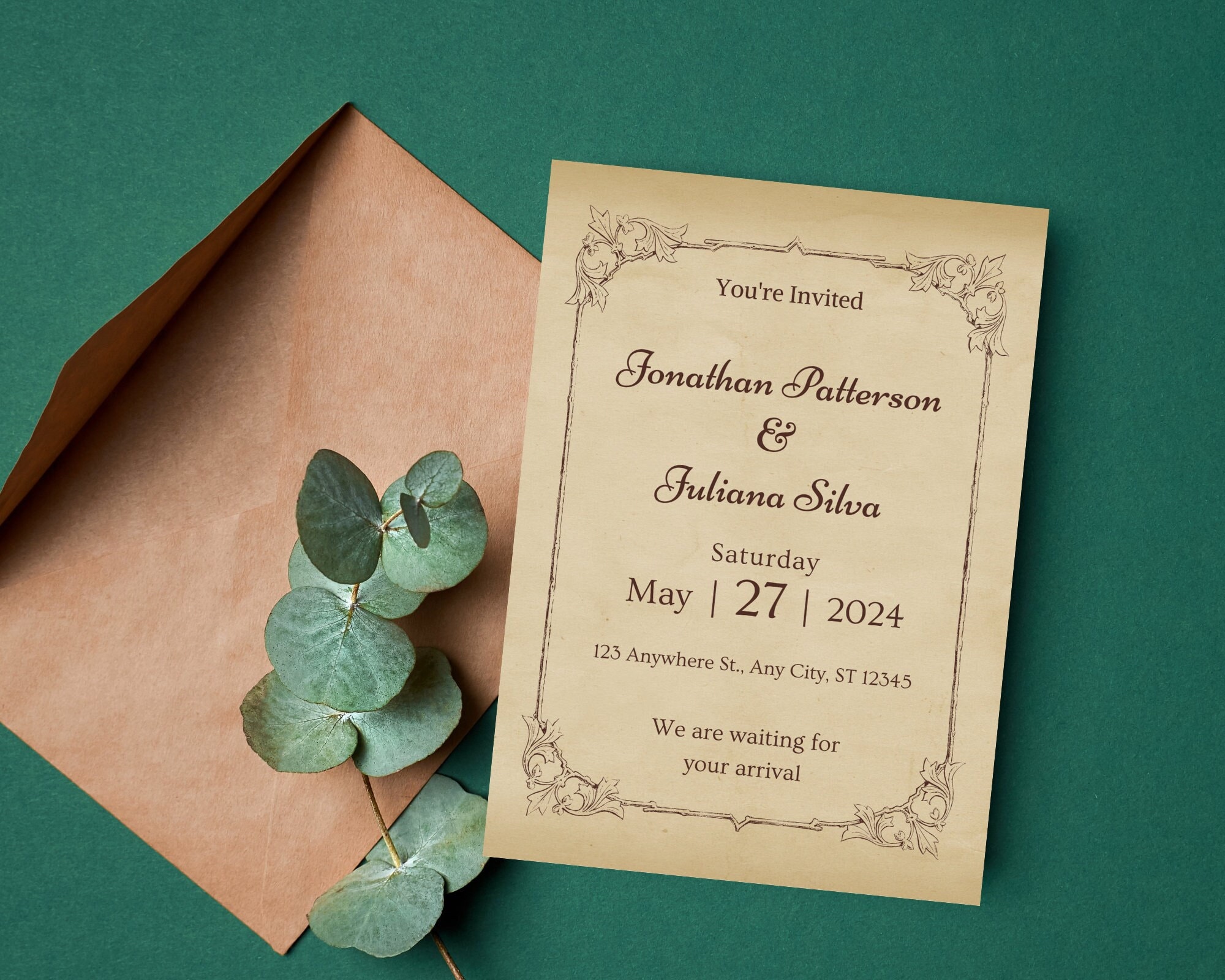 Brown Vintage Wedding Invitation, Wedding Day Timeline Announcement ...
